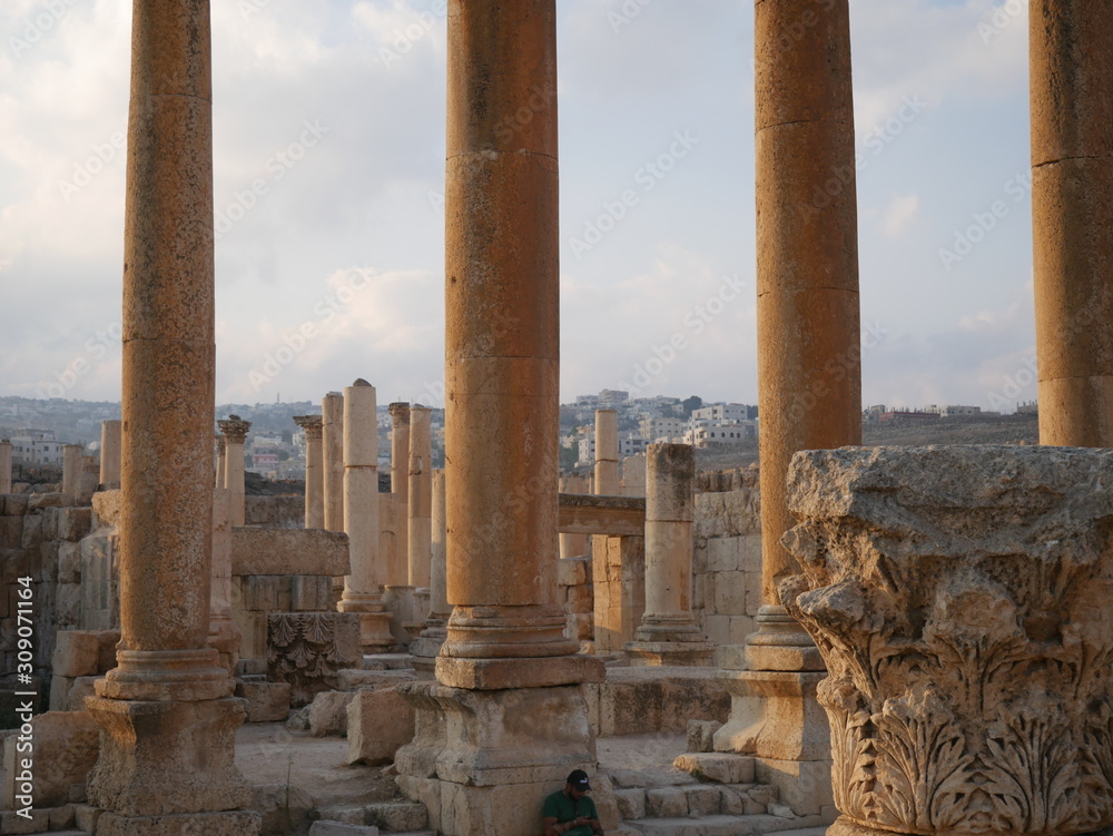 Pillars of roman ruins in the historic city of Jerash, Jordan ...