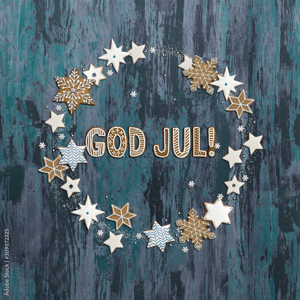 "God Jul" - "merry Christmas" wishes in Swedish or Norwegian. Text made ...