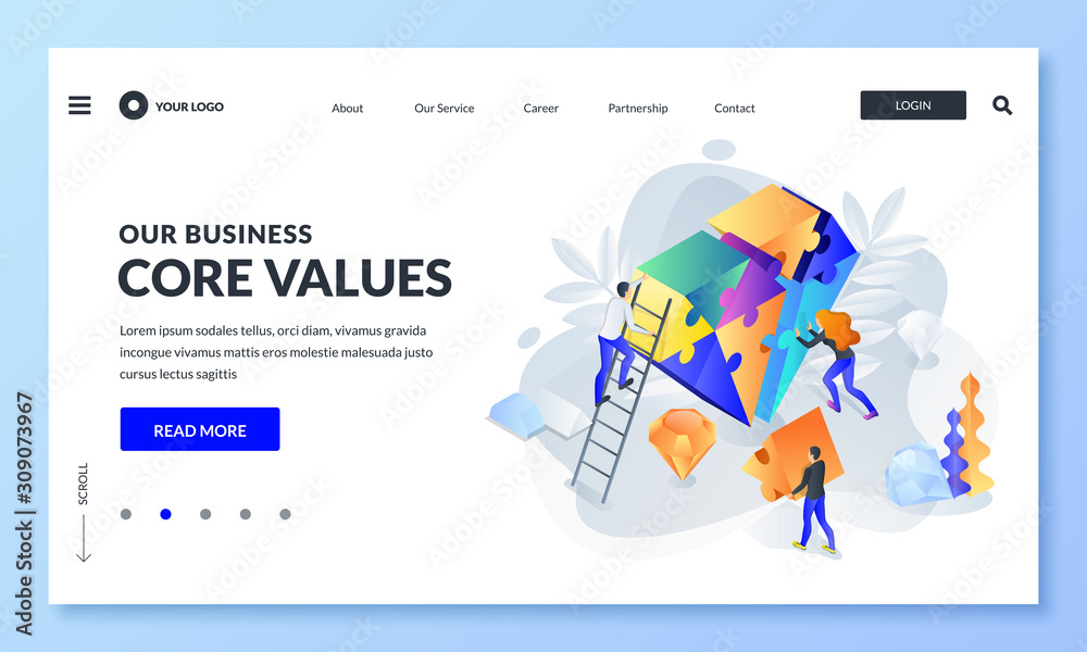 Business core value concept. Vector 3d isometric illustration. People ...