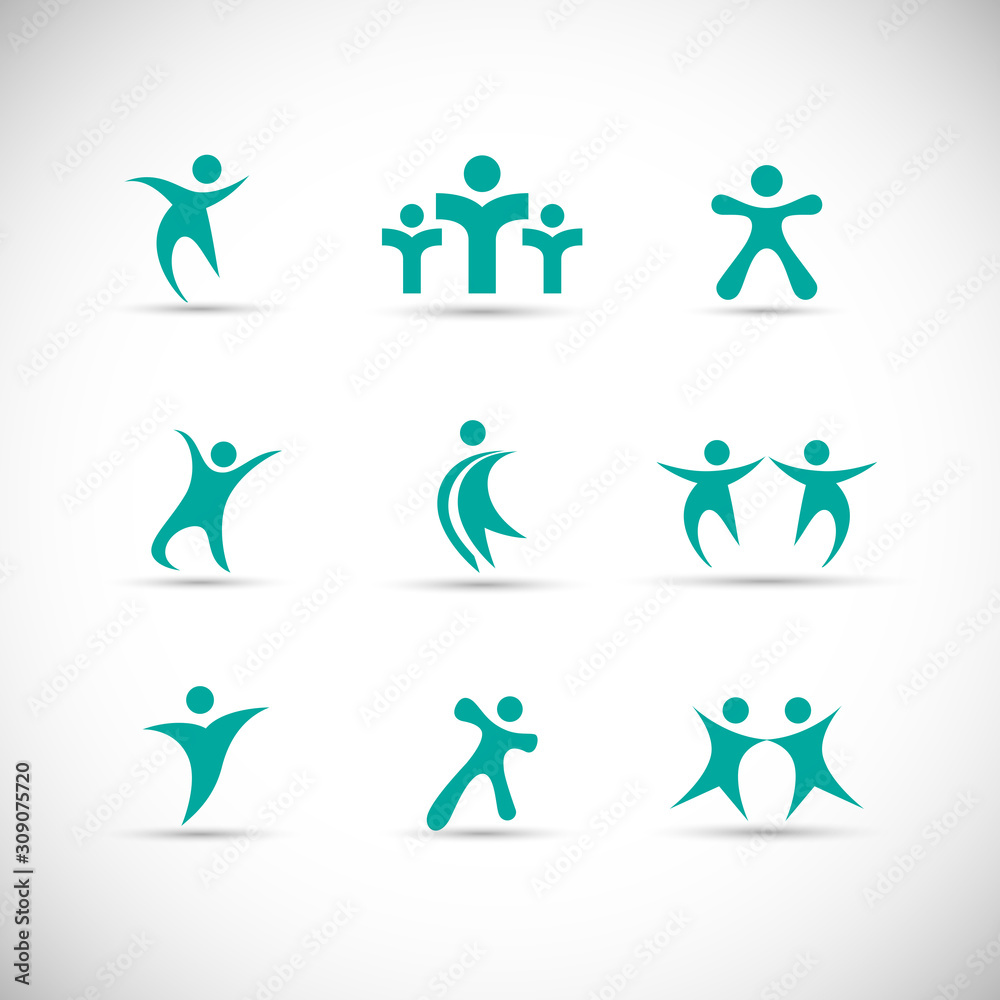 Abstract People Logo Set. Human Figure Isolated On Gray Background ...