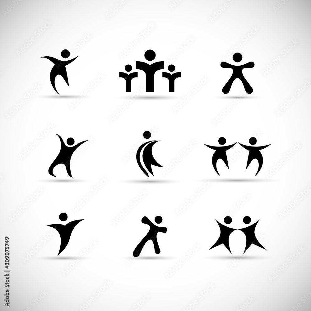 Abstract People Logo Set. Human Figure Isolated On Gray Background ...
