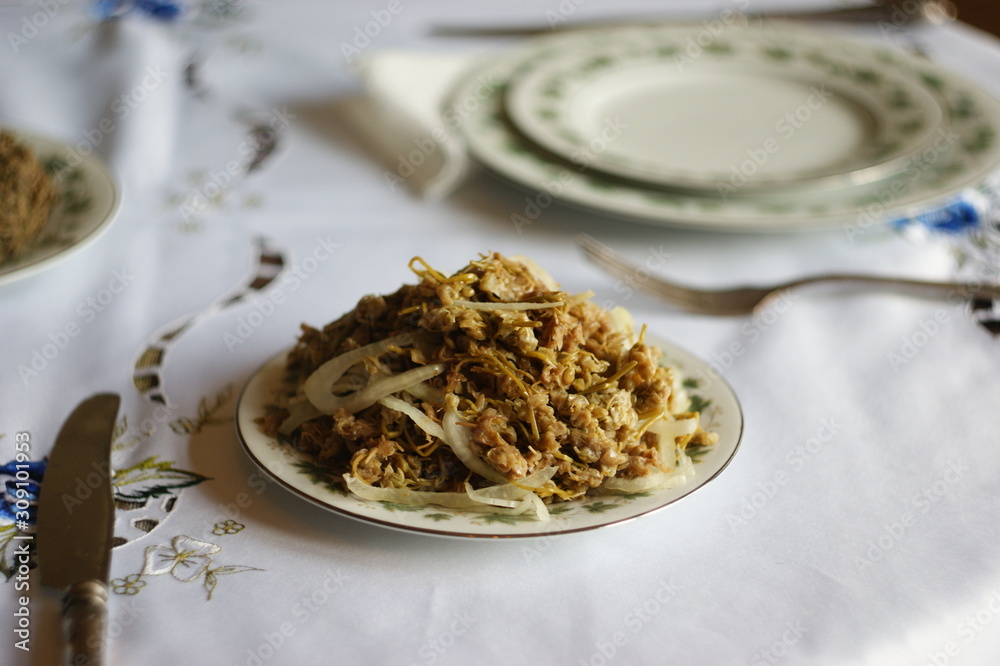 jonjoli pickled vegetables. Georgian traditional food salty acacia ...