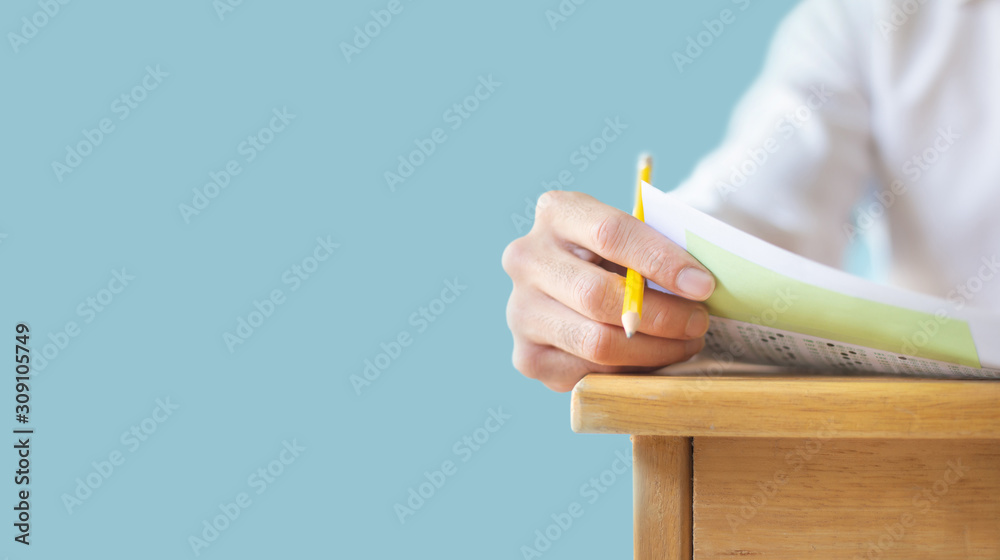 high school,university student study.hands holding pencil writing paper ...