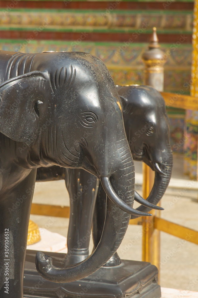 wooden elephant. sculptures of black elephants. Thai style sculptures. images of animals Stock ...