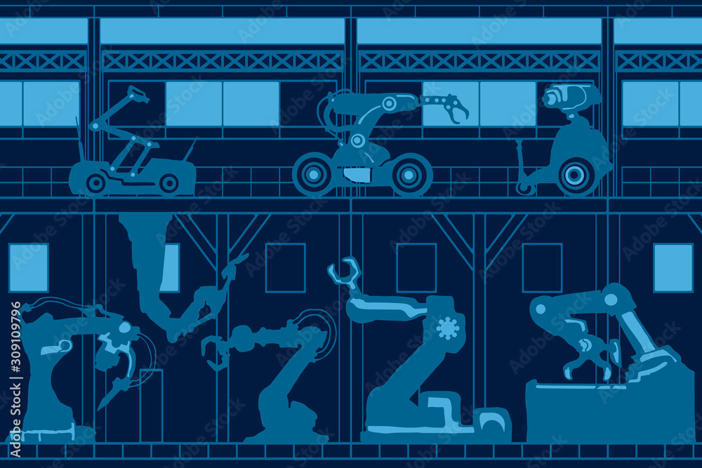 Vector decorative dark blue background with abstract robotic arms ...