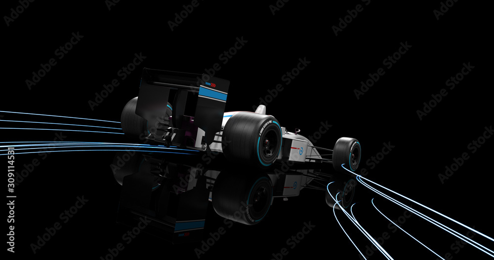 Generic White Racing Car On Black Background. Light Streaks Moving With ...