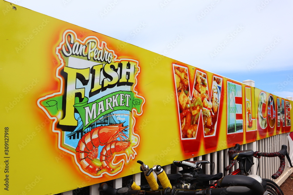 Los Angeles, California - May 18, 2019: view of SAN PEDRO FISH MARKET ...