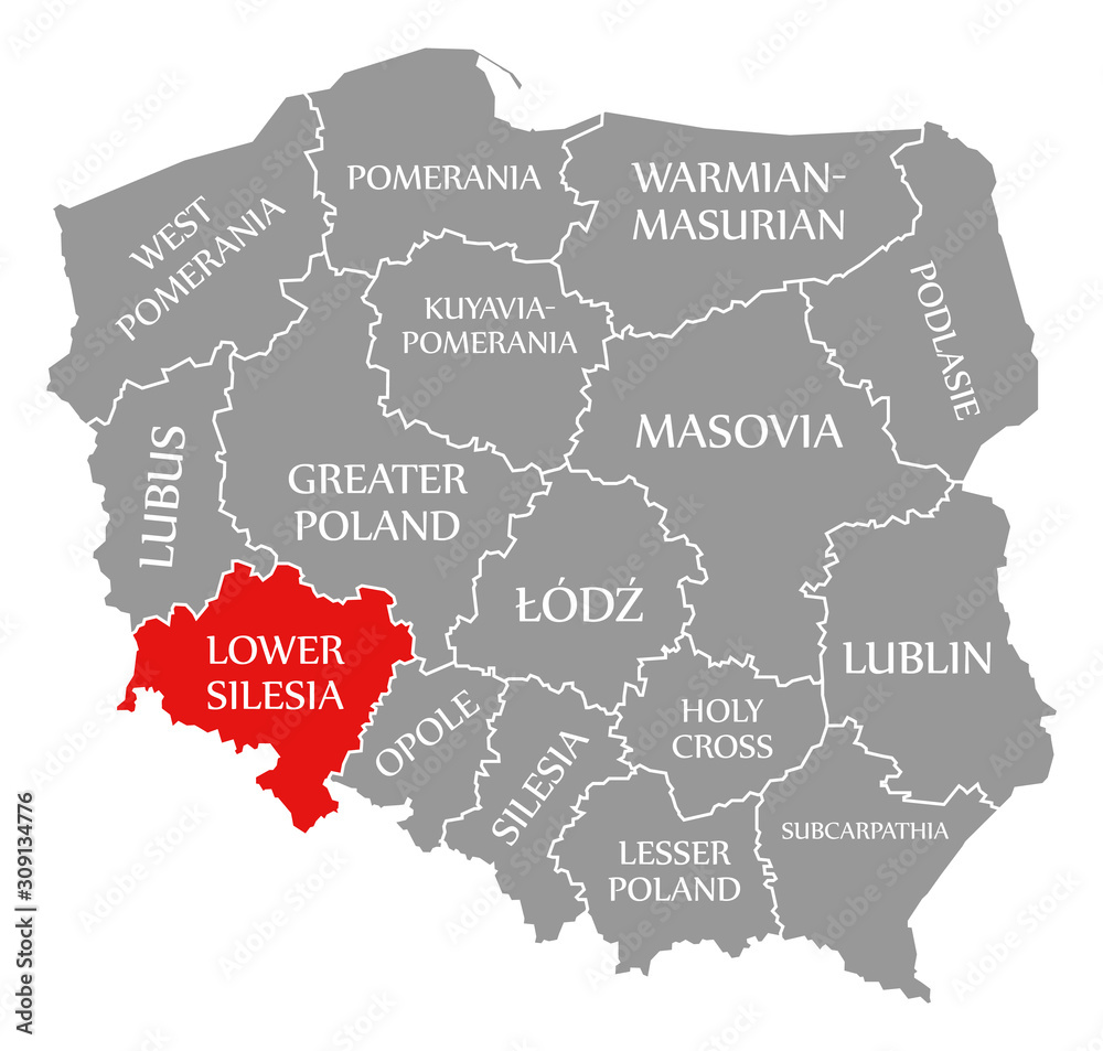 Lower Silesia red highlighted in map of Poland Stock Illustration ...