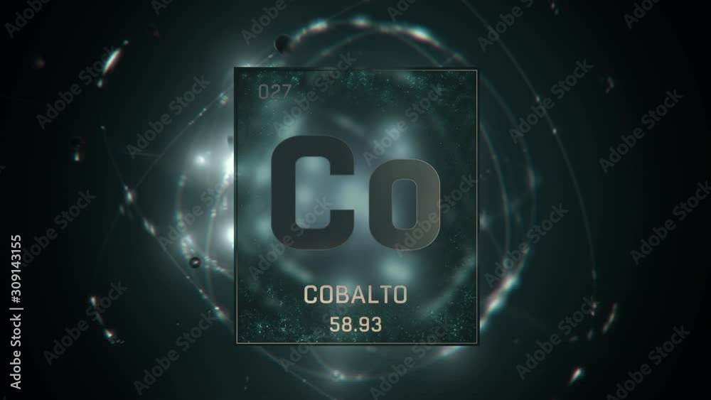 Cobalt as Element 27 of the Periodic Table. Seamlessly looping 3D ...