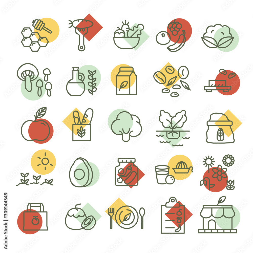 set of healthy eating icons. vegan food symbolic, sign and logo ...