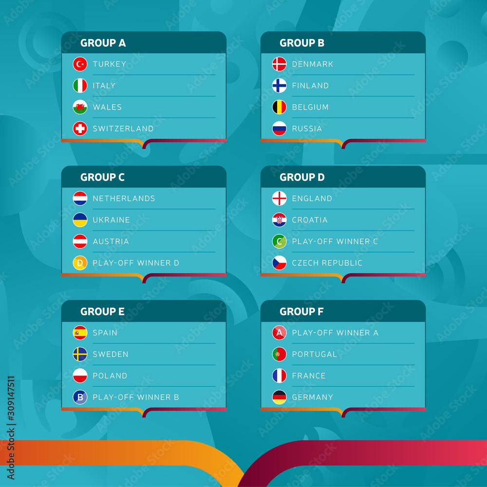 European football 2020 tournament final stage groups vector stock ...