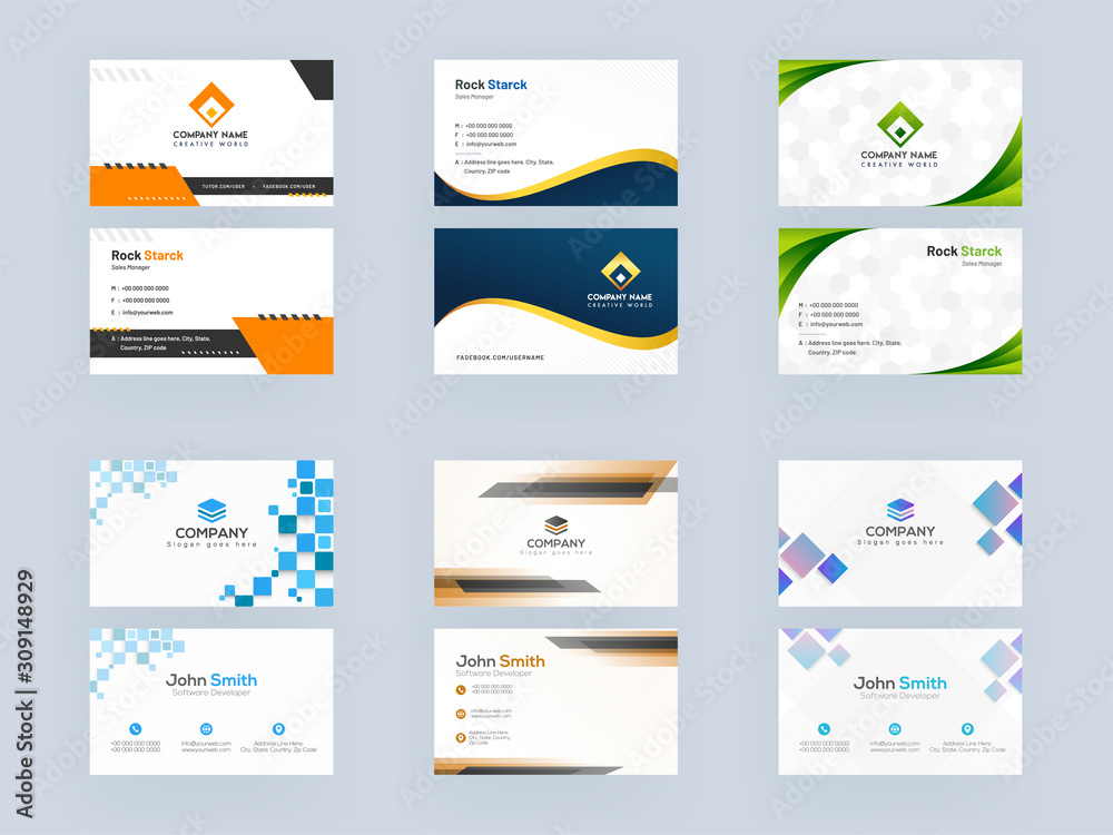 Front and Back View of Business Card or Visiting Card Set with Abstract ...