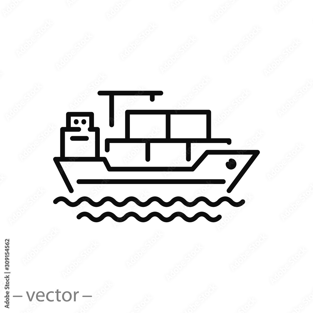 cargo ship icon, big marine vessel, sea transportation, commercial ...