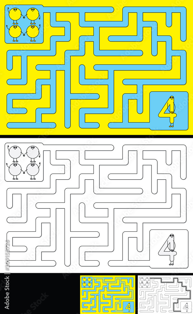 Easy number maze - number 4 Stock Vector | Adobe Stock