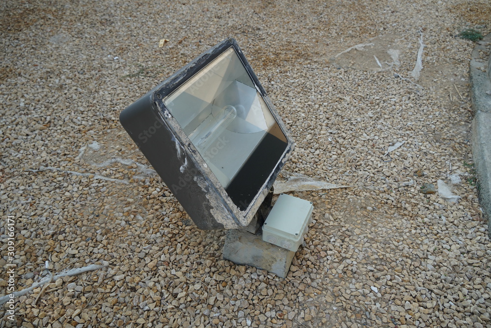 Dubai UAE - November 2019: Close up outdoor LED lamp on the yard. Large ...