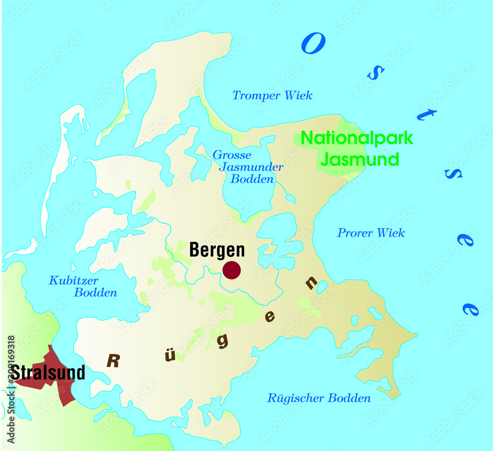 Map of the Rügen (Rugia) Island - Germany Stock Vector | Adobe Stock