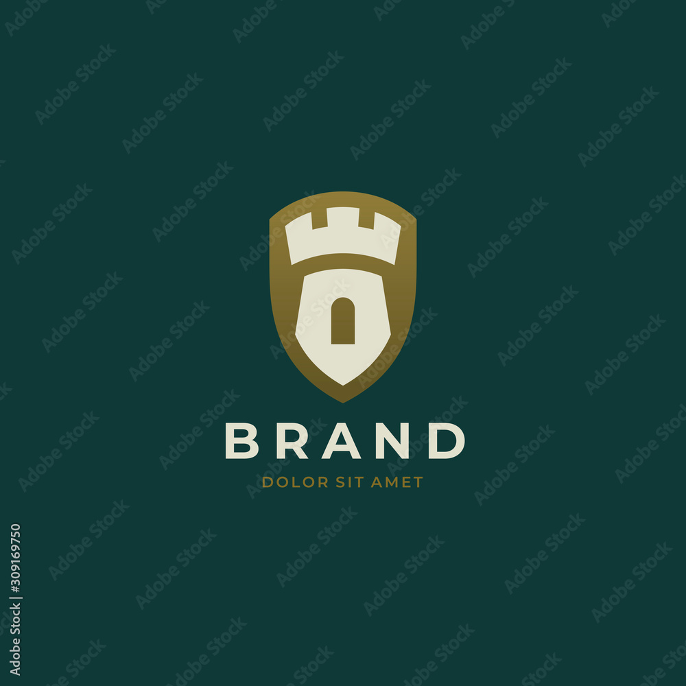 Castle shield logo. Tower, fortress, bastion icon. Real estate ...