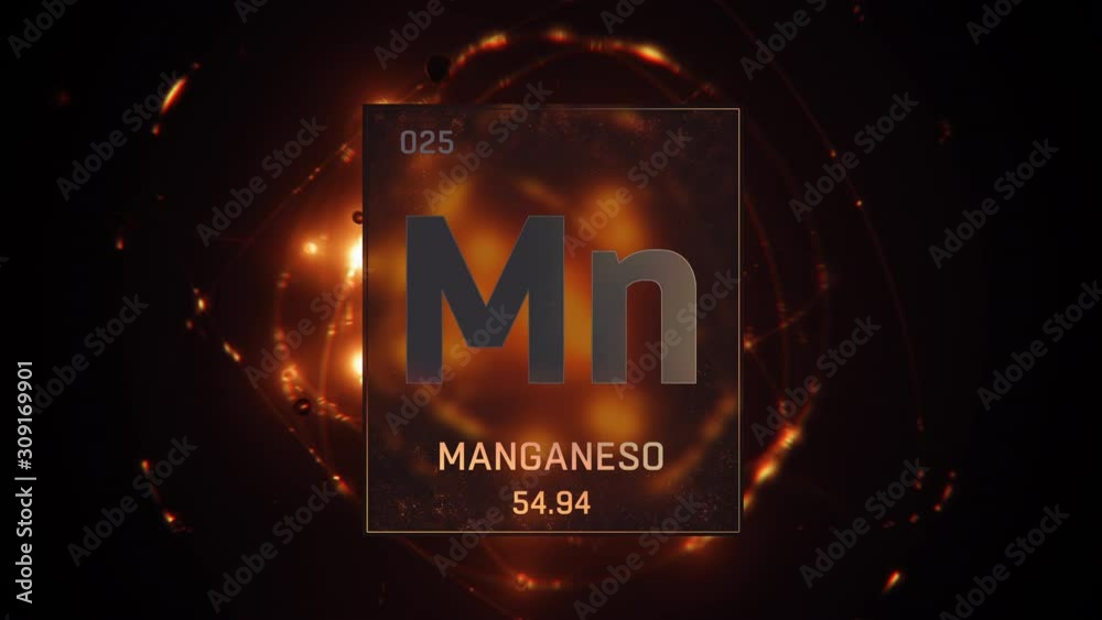 Manganese as Element 25 of the Periodic Table. Seamlessly looping 3D ...