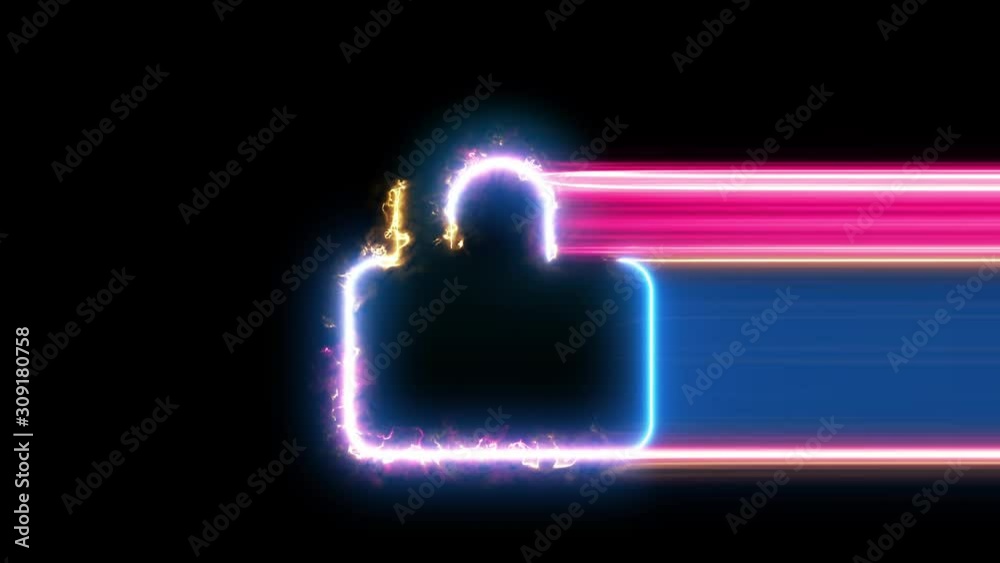 Lock symbol reveal. Blue, yellow, pink colors smoothly shimmer and form ...