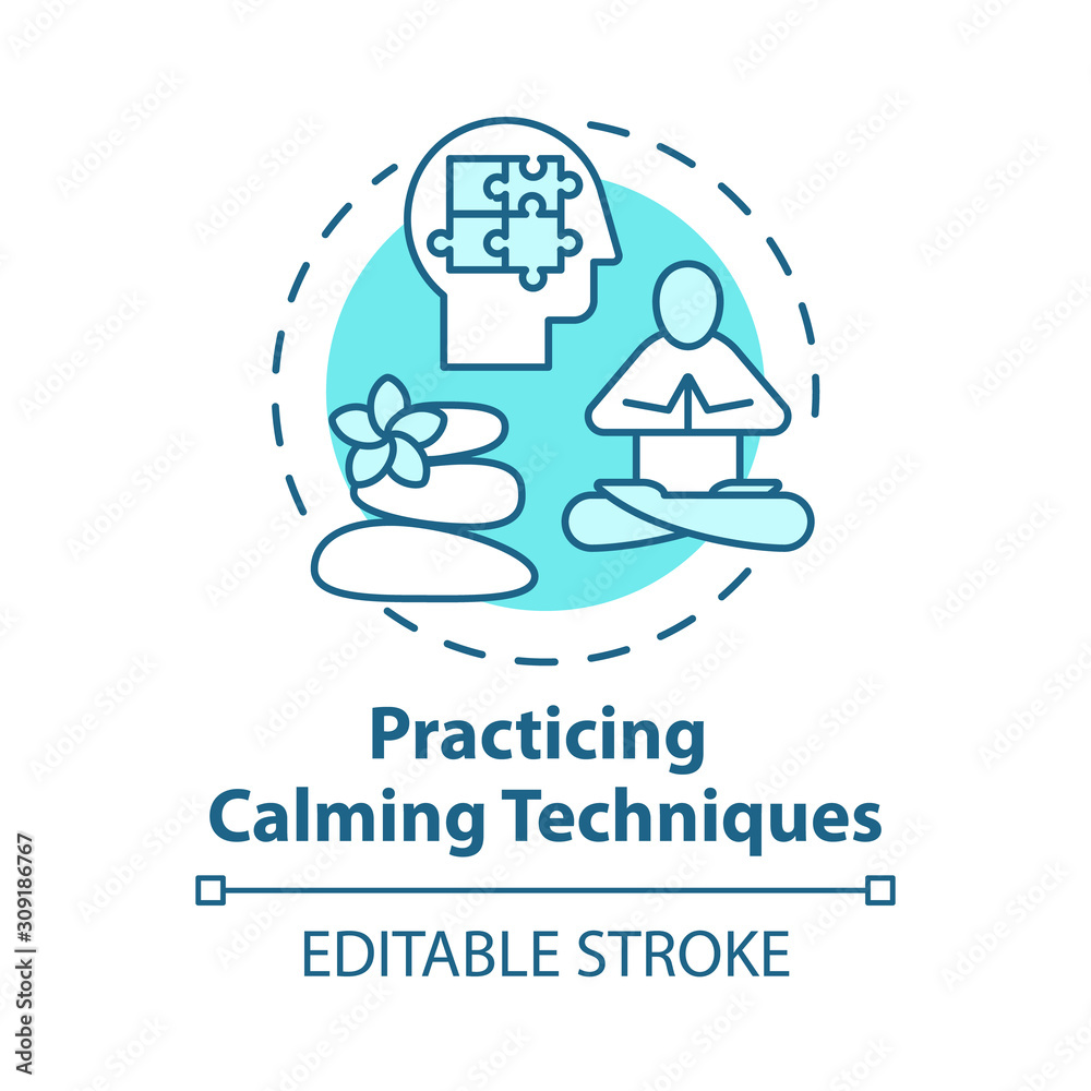 Practicing calming techniques concept icon. Relaxation and mental ...