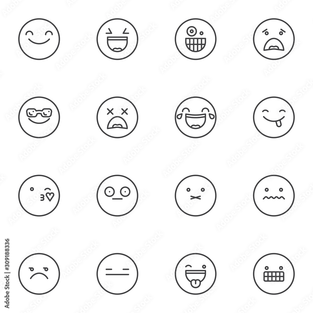 Emoji emotions line icons set. linear style symbols collection, outline ...