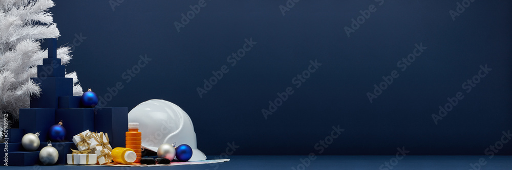 Construction hard hat, colour guide, Christmas decorations. Christmas ...