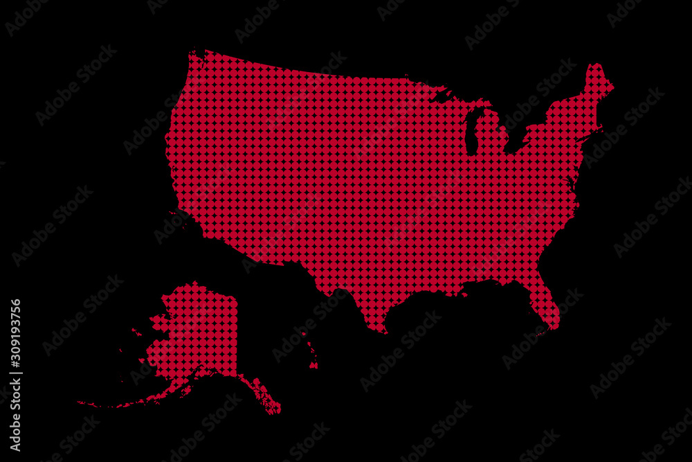 US map rhombus red dot pattern vector. Black background. Perfect for ...