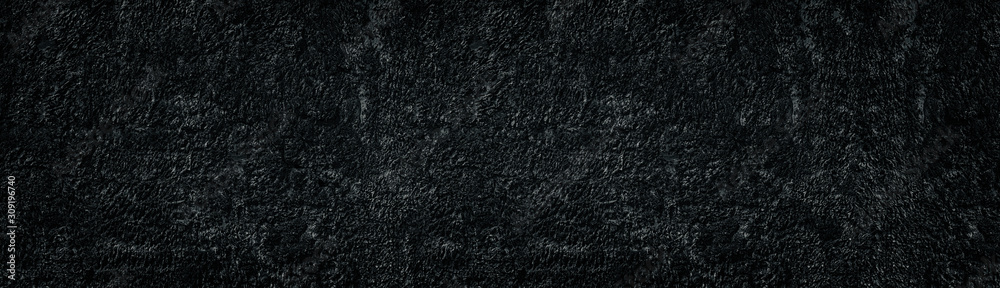 Old black textured plaster wide surface. Rough cement wall widescreen ...