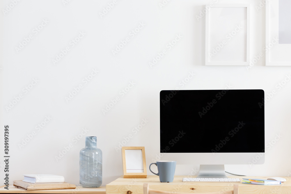Cozy empty workplace at home or in the office is a desk and a computer ...