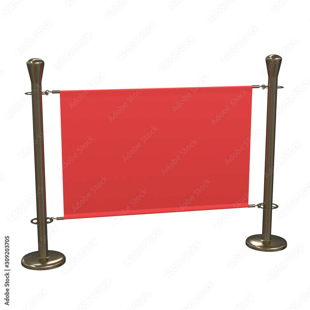 Red and Gold Banner Stand. Trade show booth. 3d render isolated on ...
