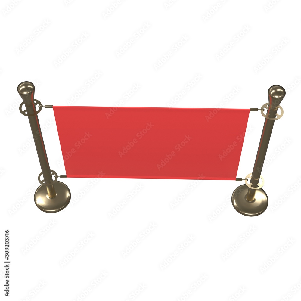 Red and Gold Banner Stand. Trade show booth. 3d render isolated on ...