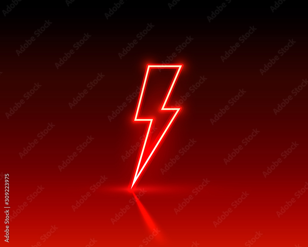 Neon sign of lightning signboard on the red background. Stock Vector ...