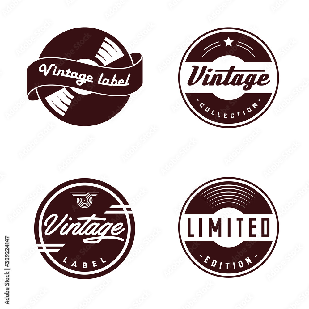 Retro vinyl records emblem. Retro label. Vintage badges Stock Vector ...