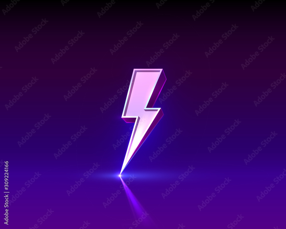 Neon sign of lightning signboard on the black background. Stock Vector ...