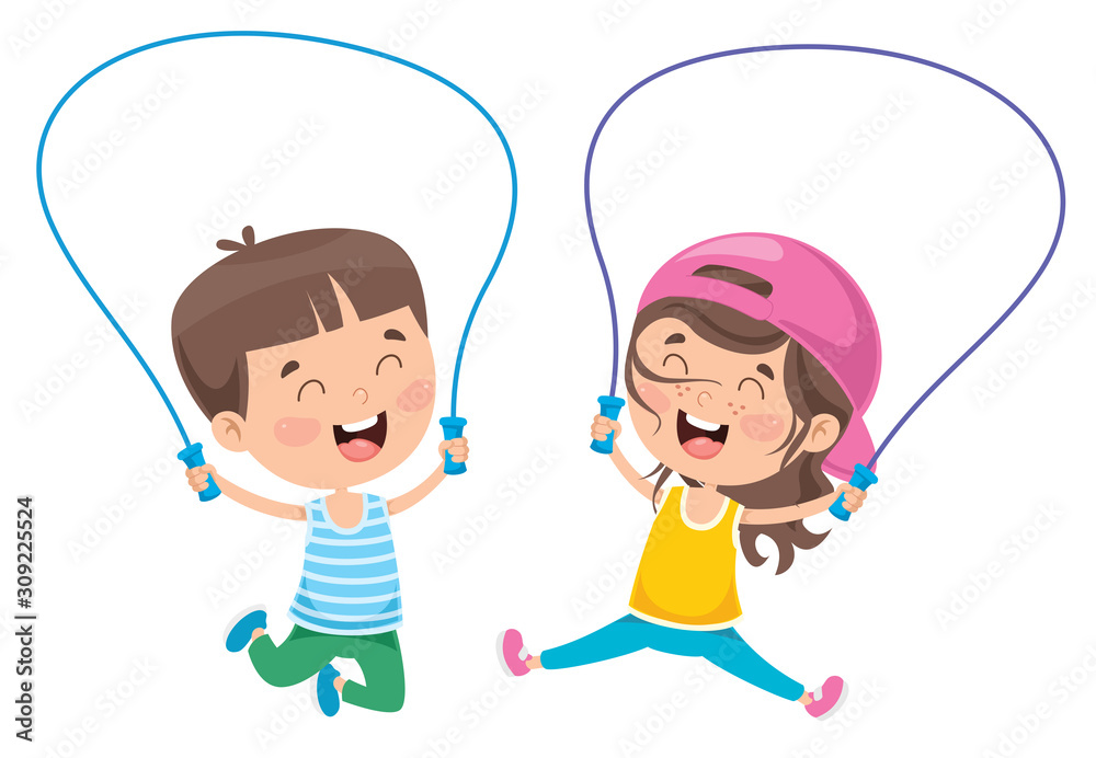 Little Happy Kids Skipping Rope Stock Vector | Adobe Stock