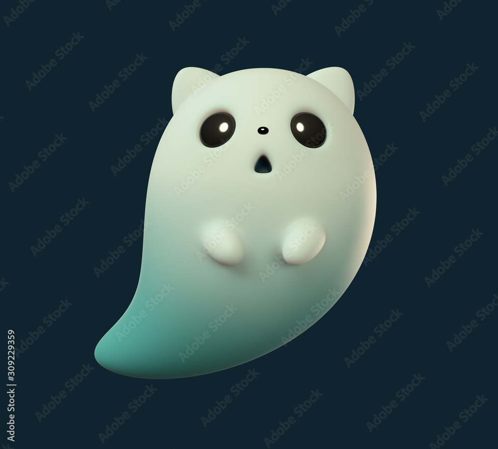 Cute cartoon green ghost cat floating in the air. Concept art flying ...
