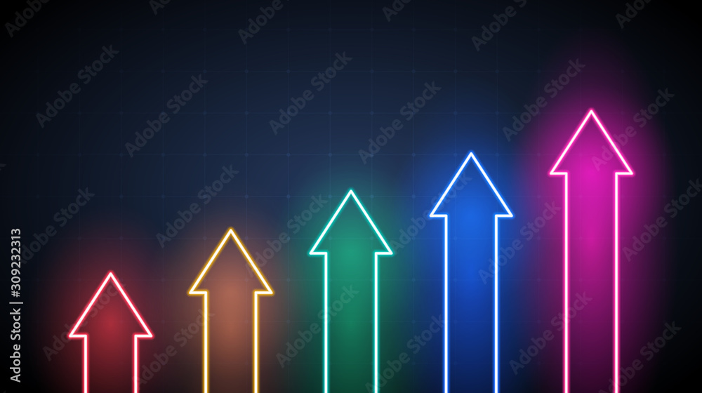 Photo & Art Print Neon light of growth financial chart with moving up ...