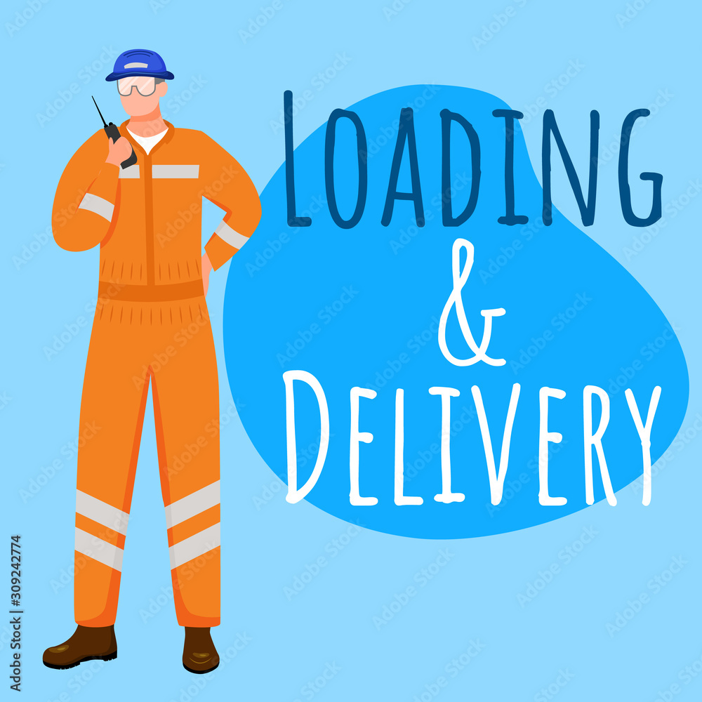 Loading and delivery social media post mockup. Sea port worker ...