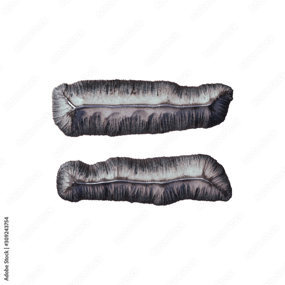 Symbol equals made of forged metal in the center of circle isolated on ...