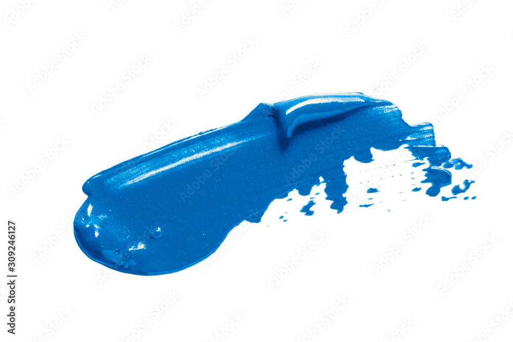 Classic blue makeup swatch smear smudge isolated on white. Creamy ...
