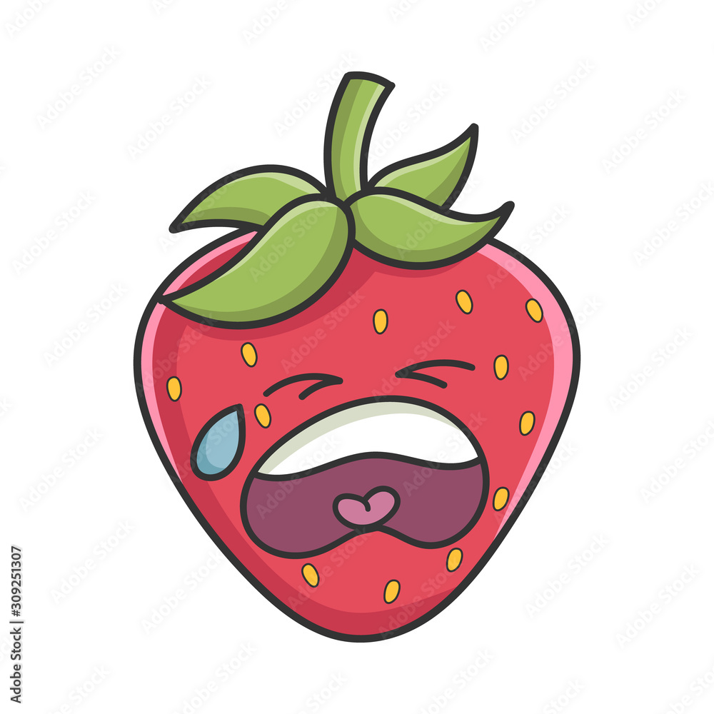Crying sad strawberry fruit icon cartoon isolated on white Stock Vector ...