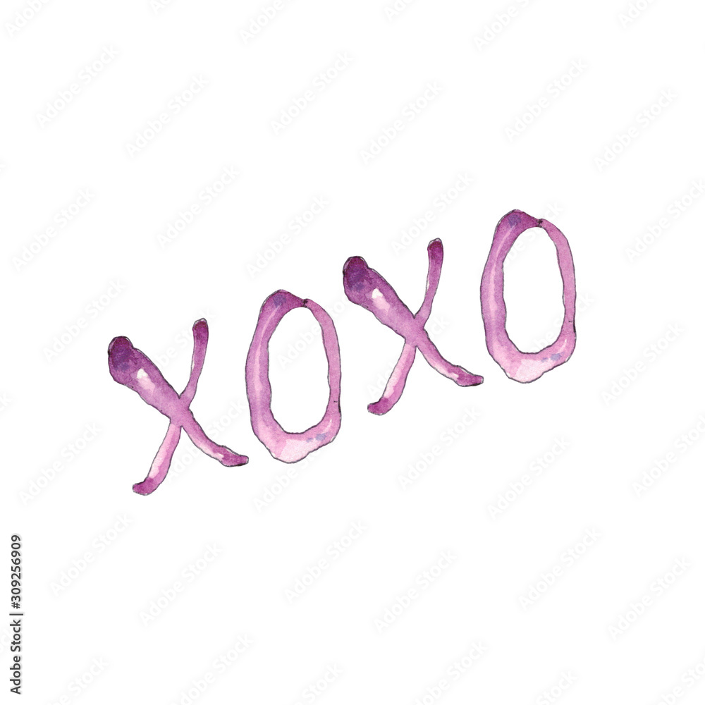 Watercolor cute illustration for valentines day pink xoxo lettering ...