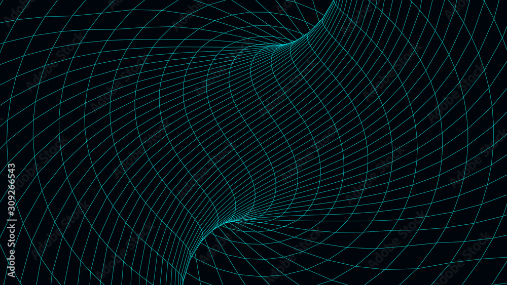 Vortex. Vector perspective curved grid. Wireframe abstract tunnel. 3D ...