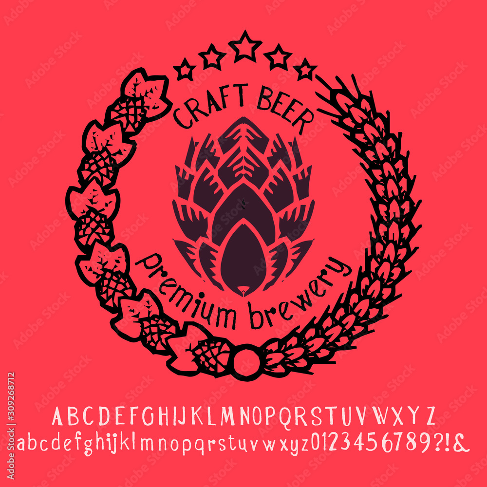 " beer " typeface. Vector hand crafted font in medieval style. Good for ...
