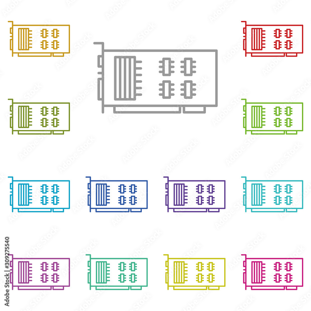 hardware, PCI, card, video multi color icon. Simple thin line, outline ...
