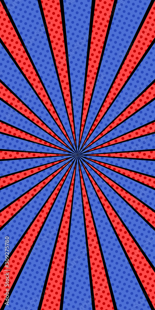 Vector comic book vertical background. Sunburst halftone pattern in ...