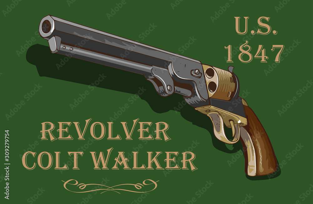 vector image of an 1847 american vintage army revolver colt system with ...