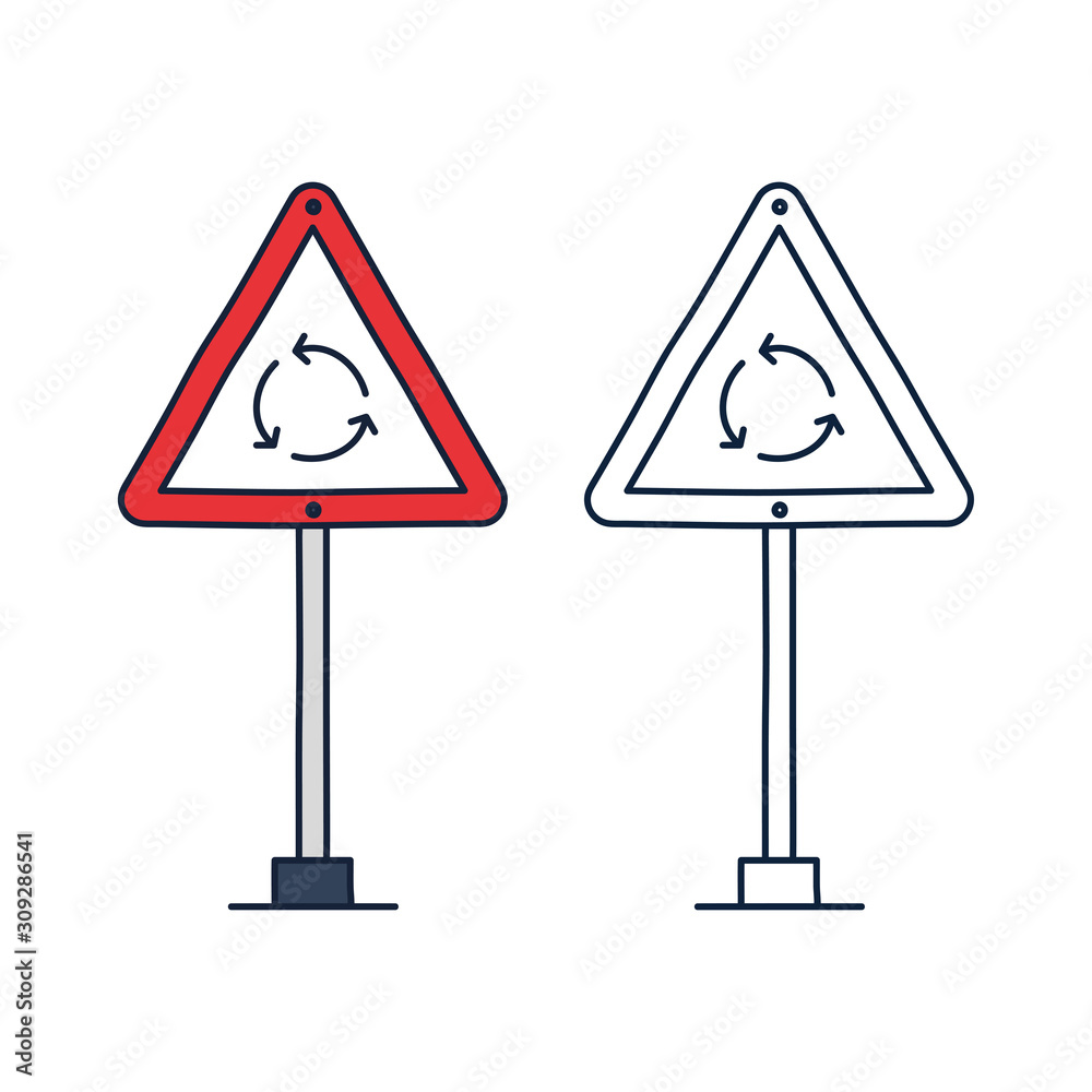 Roundabout Circulation sign line icon. roundabout road. Roundabout sign ...