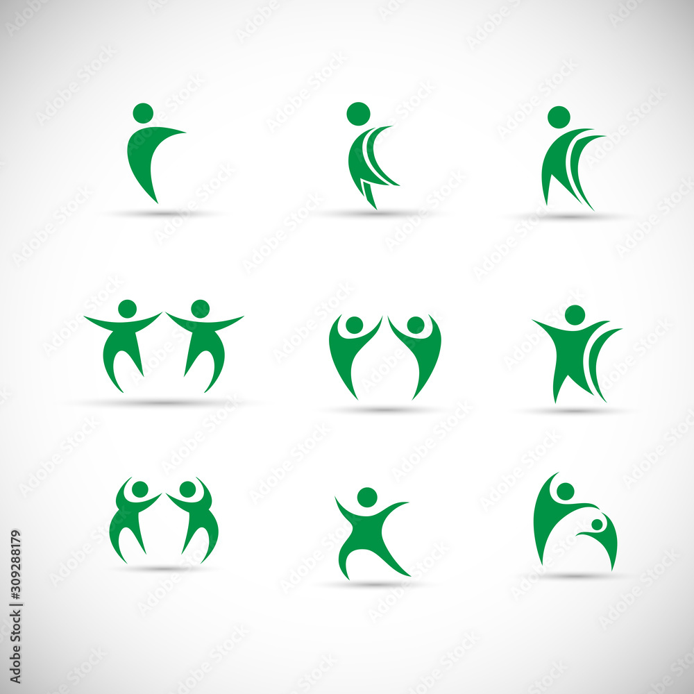 Abstract People Logo Set. Human Figure Isolated On Gray Background ...