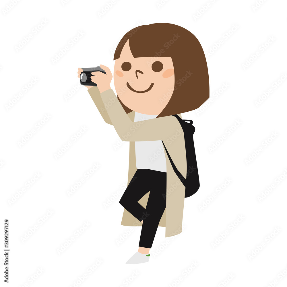 写真を撮っている女性のイラスト。カメラで風景を撮影している若い女性。 Stock Vector | Adobe Stock